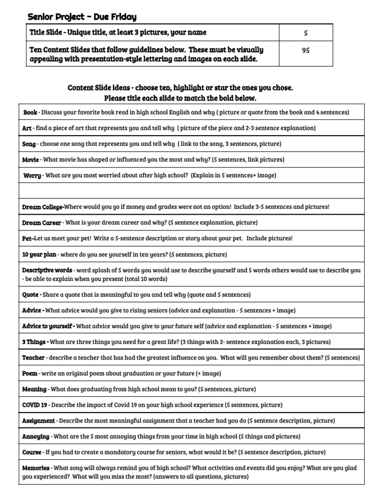 Senior Project Presentation Guidelines | PDF | Dream