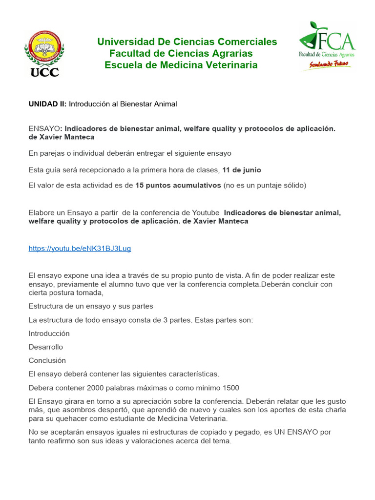 Guia N°3.1 Ensayo Introducción Al Bienestar Animal - Indicadores Del Ba ...