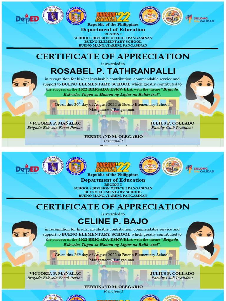BRIGADA CERTIFICATE-OF-APPRECIATION - Half Long | PDF | Public Law ...
