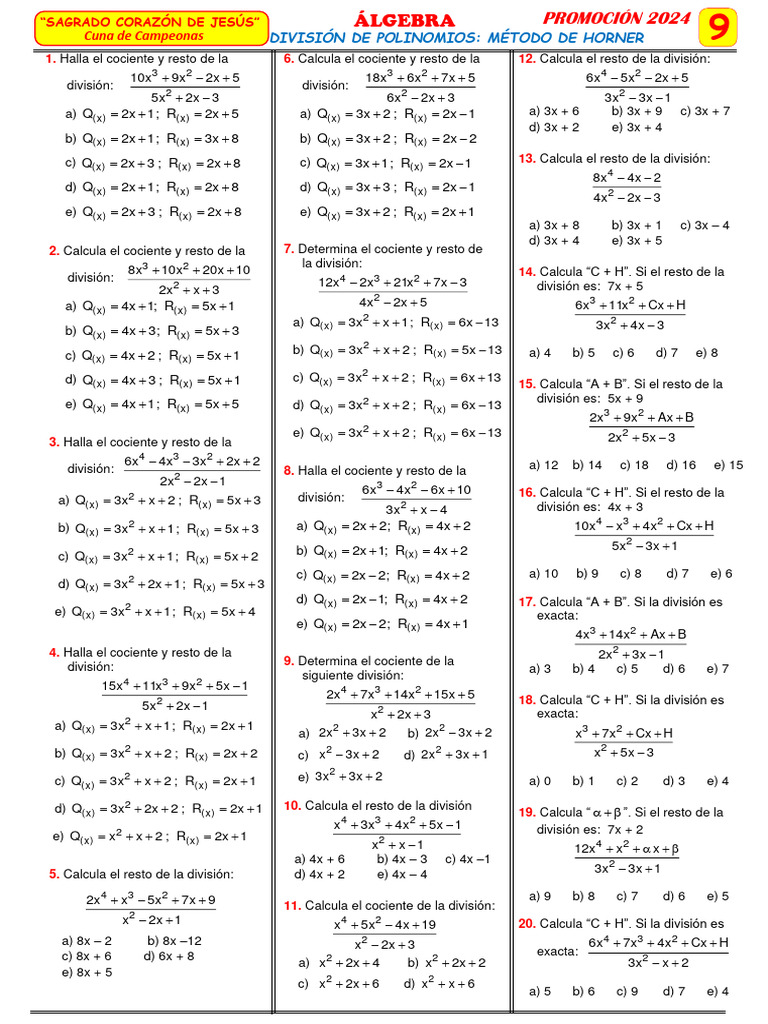 5° Álgebra 9 Horner | PDF | Matemáticas | Álgebra abstracta