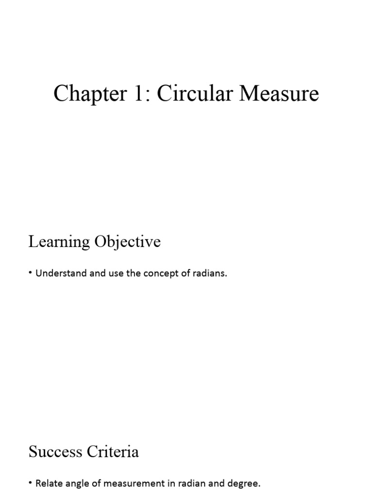 Chapter 1 Circular Measure | PDF | Circle | Angle