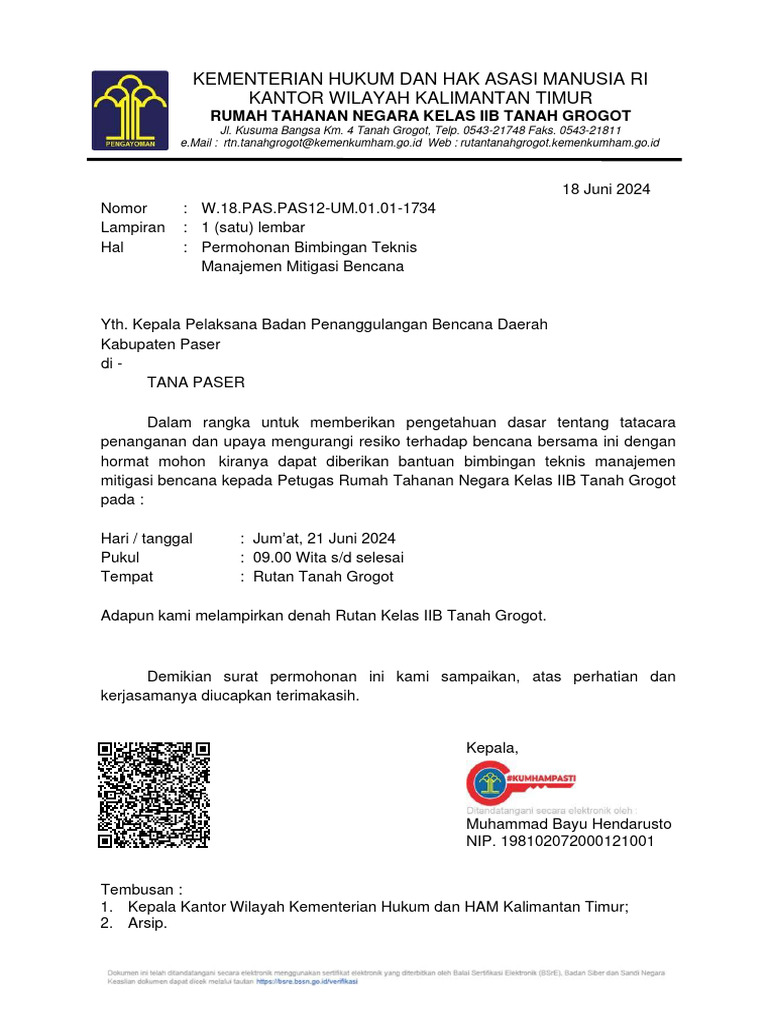 Permohonan Bimbingan Teknis - BPBD Paser | PDF