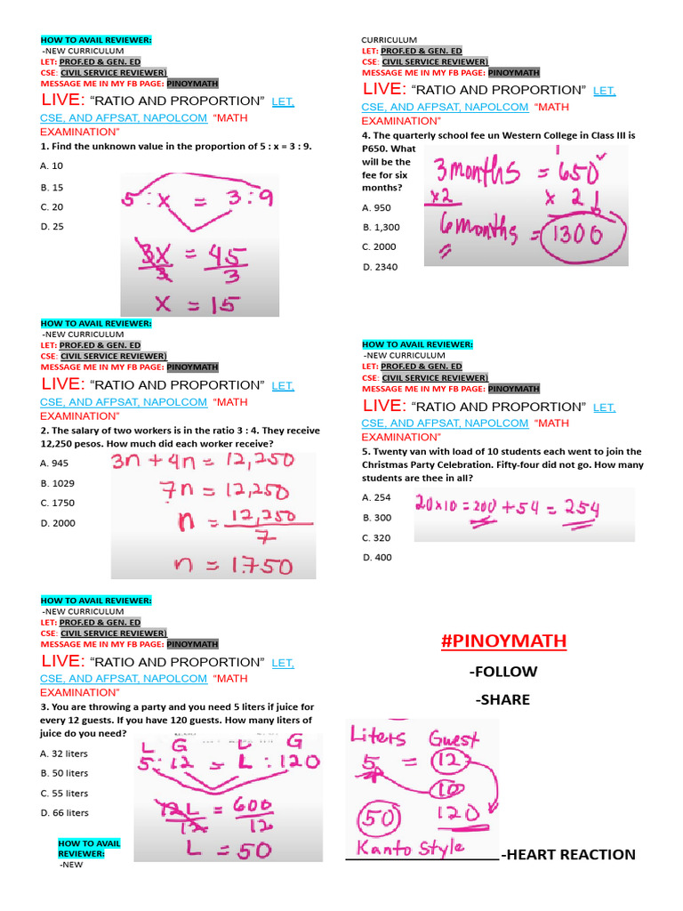 Ratio and Proportion Exam Prep | PDF