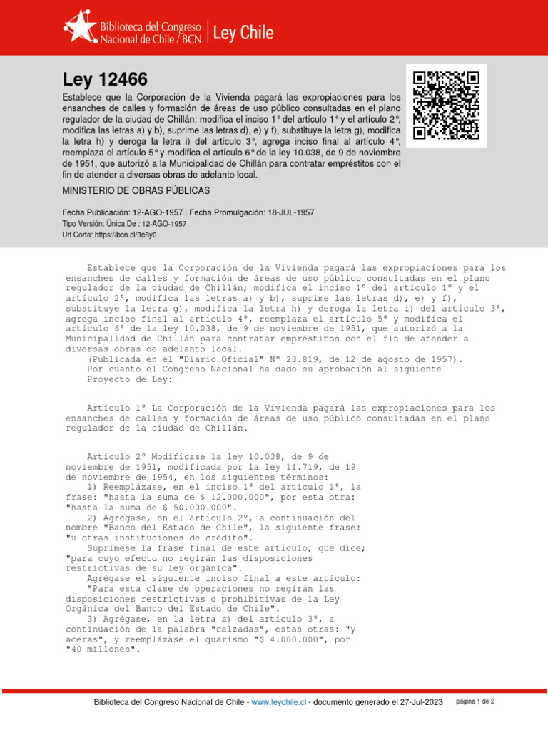 Ley 12466 - 12 AGO 1957 | PDF