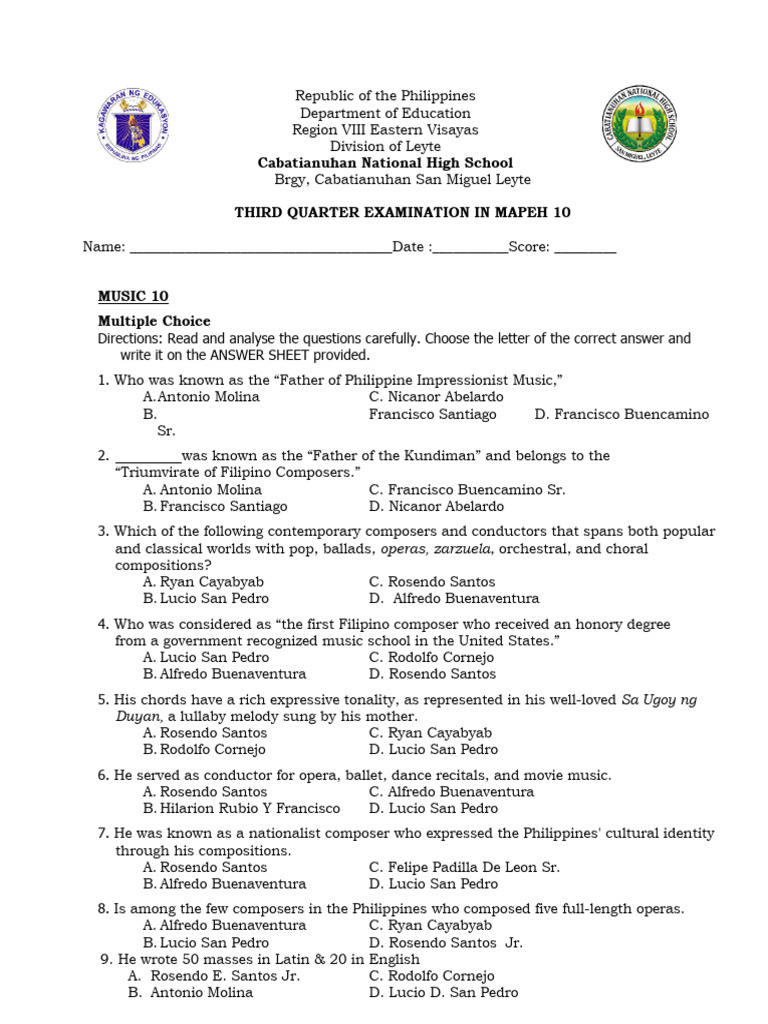 3rd Quarter Exam MAPEH 10 | PDF | Global Health