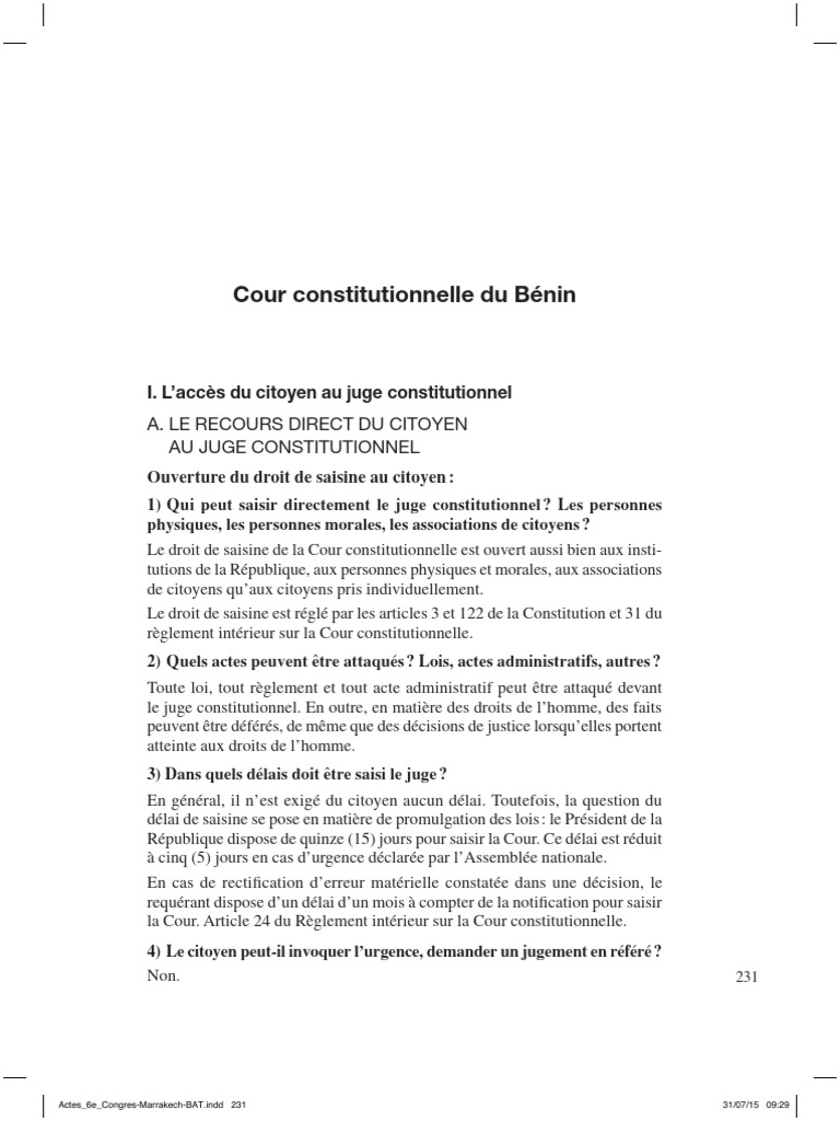 Accès au juge constitutionnel au Bénin | PDF | Constitution | Loi