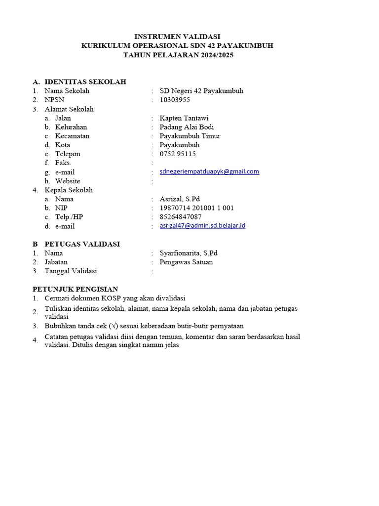 Instrumen Validasi Kosp 2024-2025 - Fix | PDF