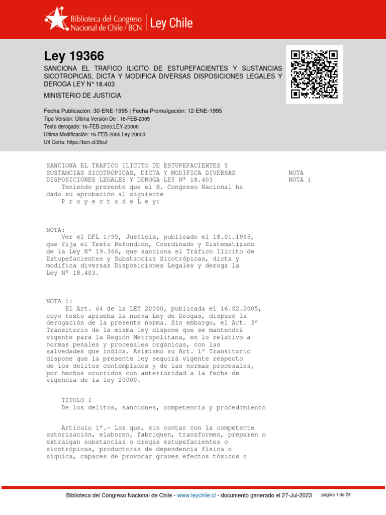 Ley 19366 - 30 ENE 1995 | PDF | Apelación | Castigos