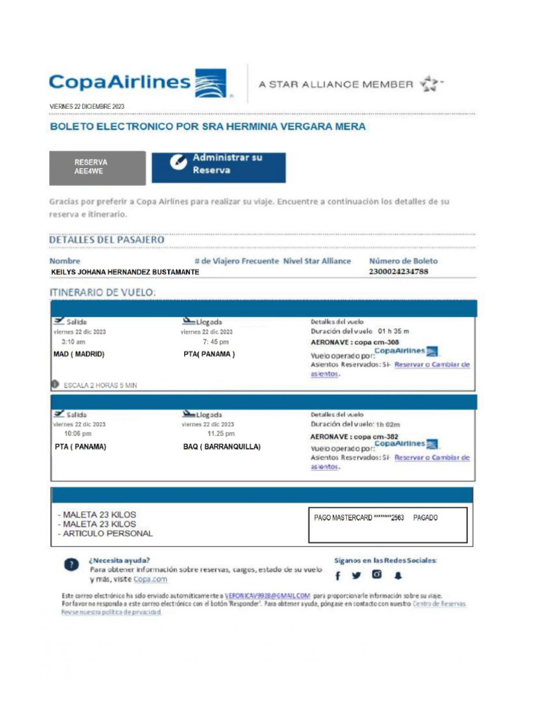 TARJETAS DE EMBARQUE COPA | PDF