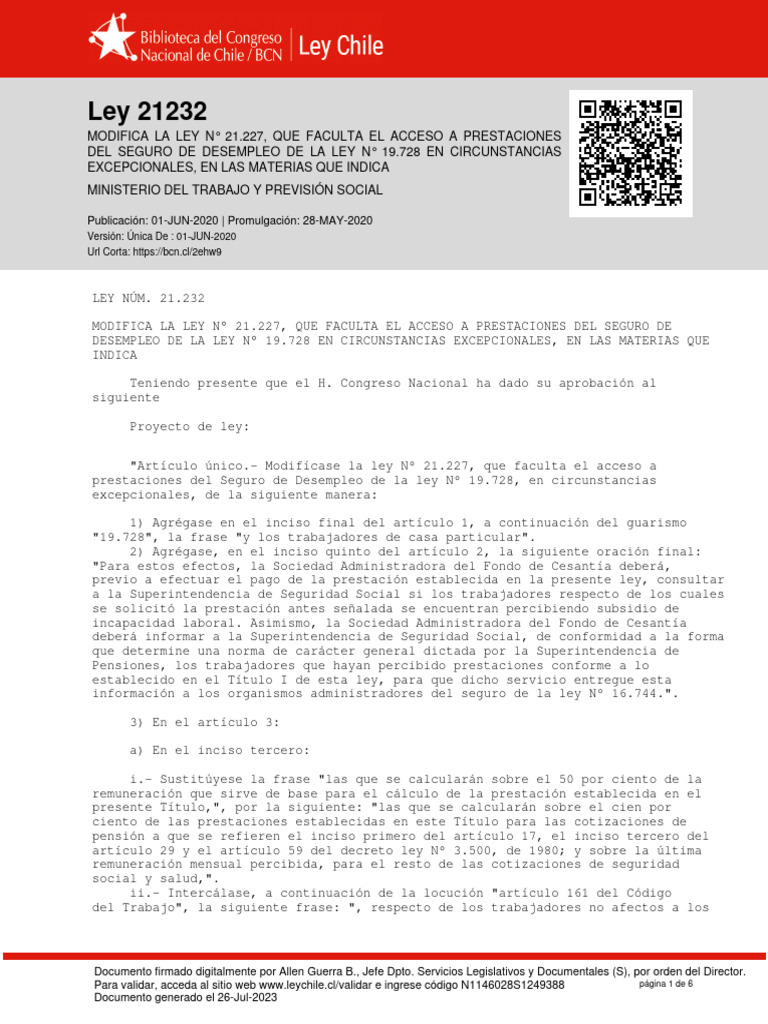 Ley 21232 - 01 JUN 2020 | PDF | Póliza de seguros | Seguro