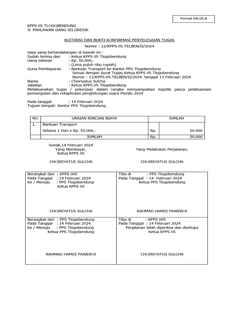 Kuitansi Perjalanan Dinas KPPS Tps | PDF