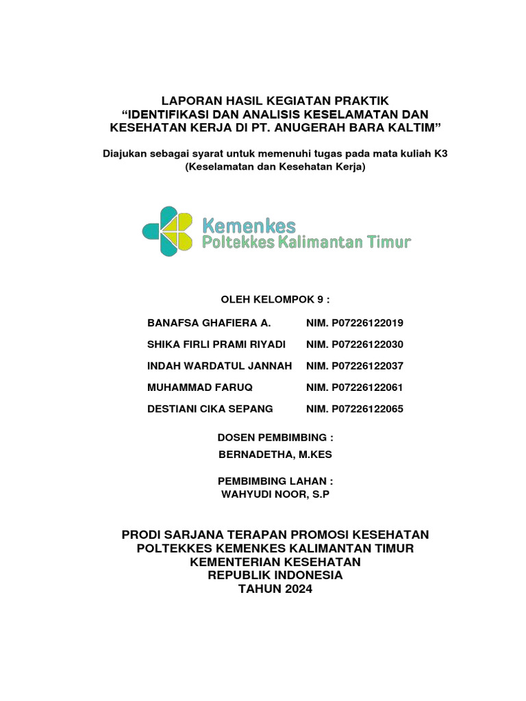 LAPORAN PRAKTIK K3 PT ABK Kel. 9 | PDF | Bisnis | Pengelolaan Keuangan & Uang