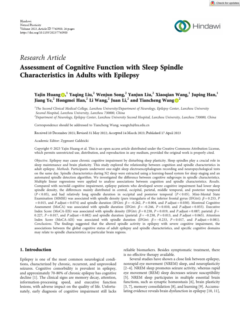 Neural Plasticity - 2023 - Huang - Assessment of Cognitive Function ... Neural Plasticity - 2023 - Huang - Assessment of Cognitive Function ...