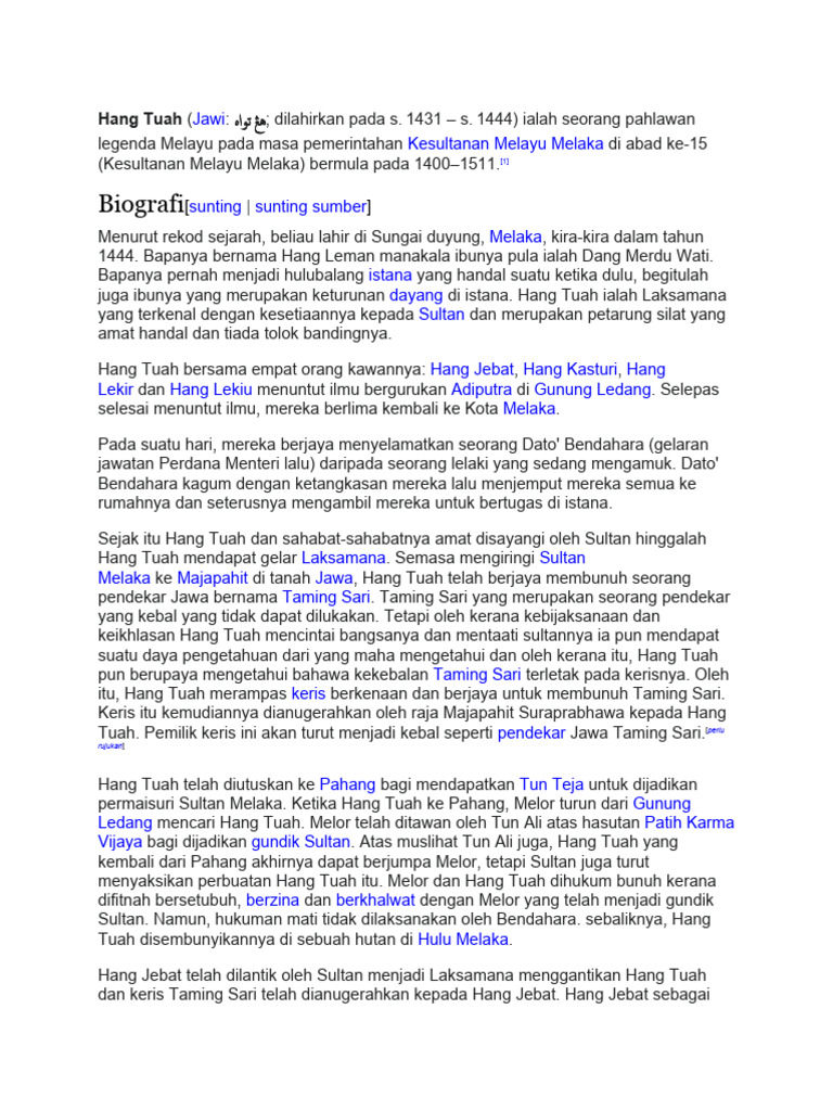 Sejarah Hang Tuah | PDF