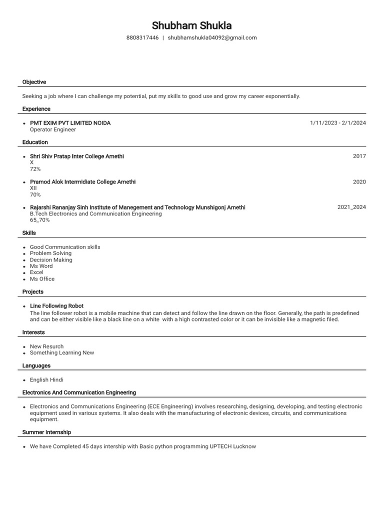 Shubham CV | PDF | Career & Growth | Computers