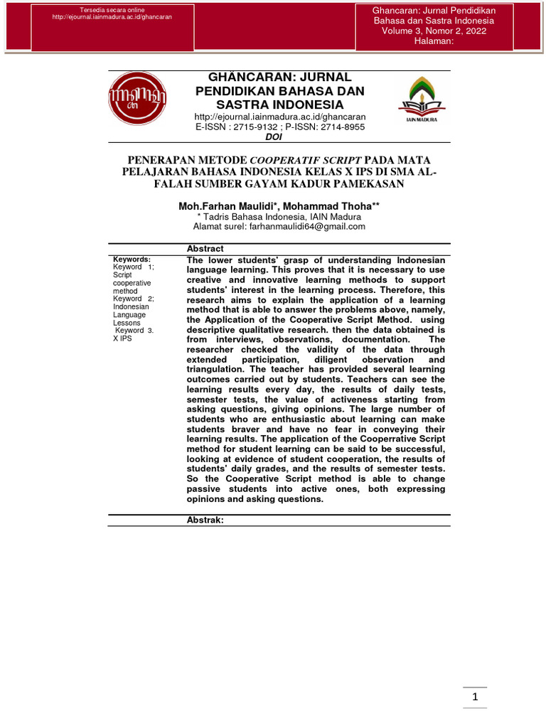 Metode Cooperatif Script di SMA | PDF | Karier & Perkembangan