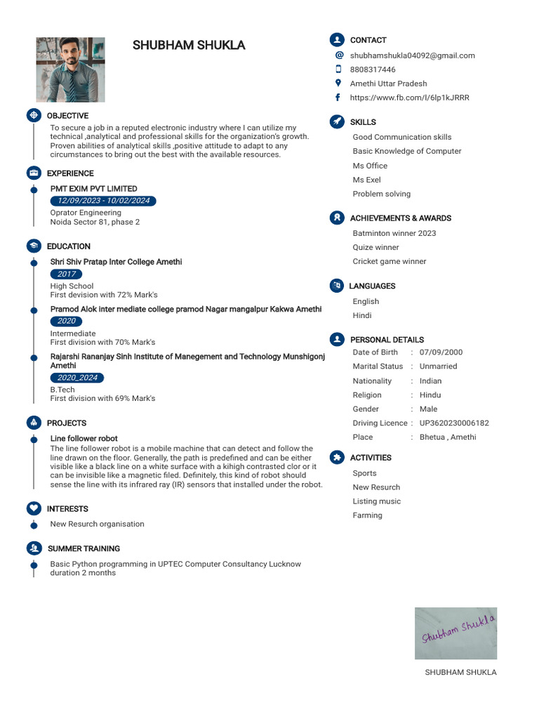 Shubham Shukla CV | PDF | Engineering