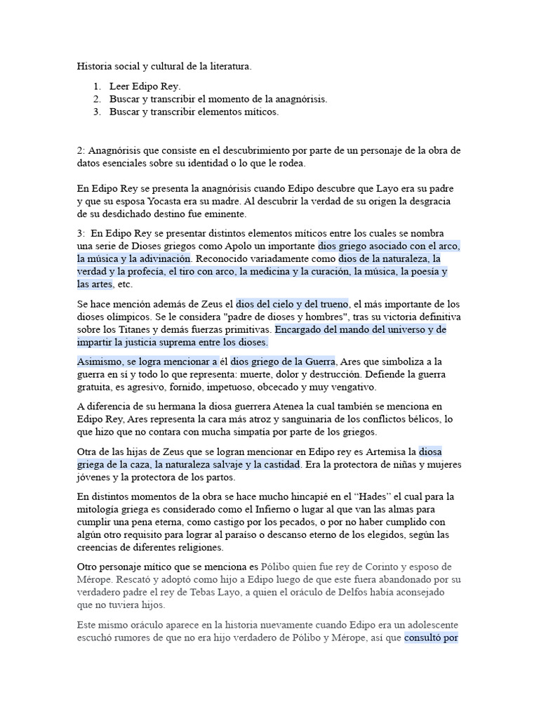 Análisis de Edipo Rey y sus mitos | PDF | Edipo