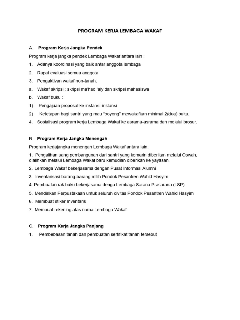 Program Kerja Lembaga Wakaf | PDF
