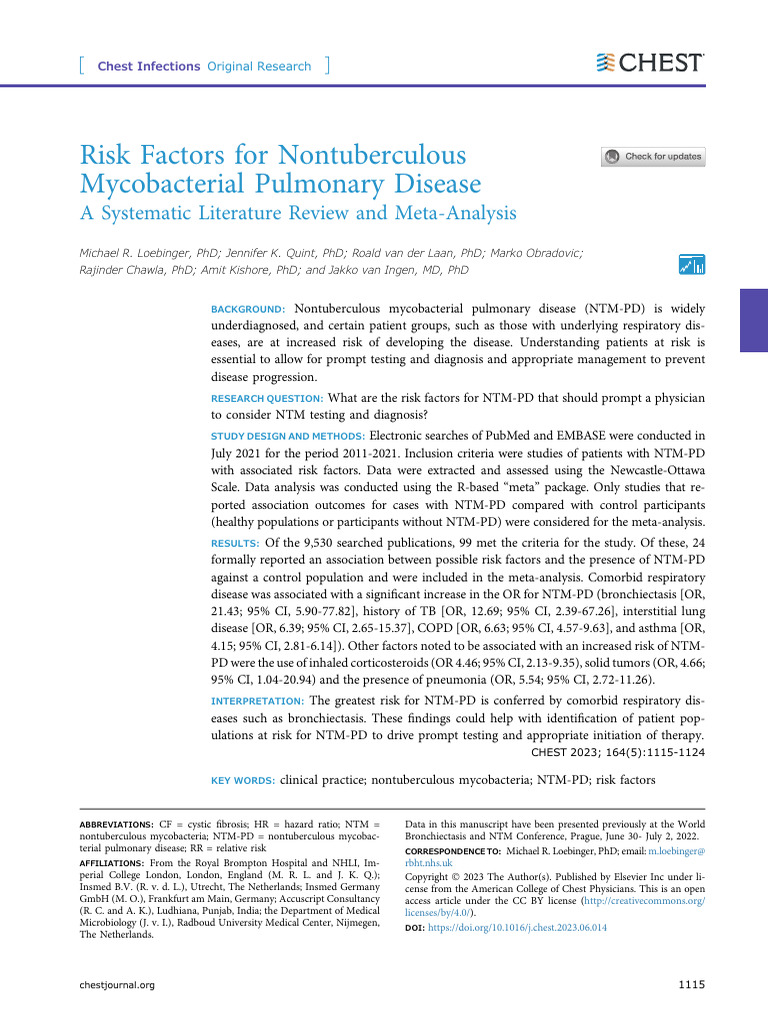 Risk Factors For Nontuberculous Mycobacterial Pulm | PDF | Respiratory Diseases | Meta Analysis