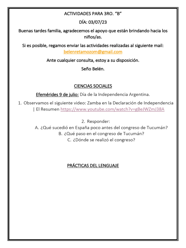 Actividades para 3ro-1 | PDF