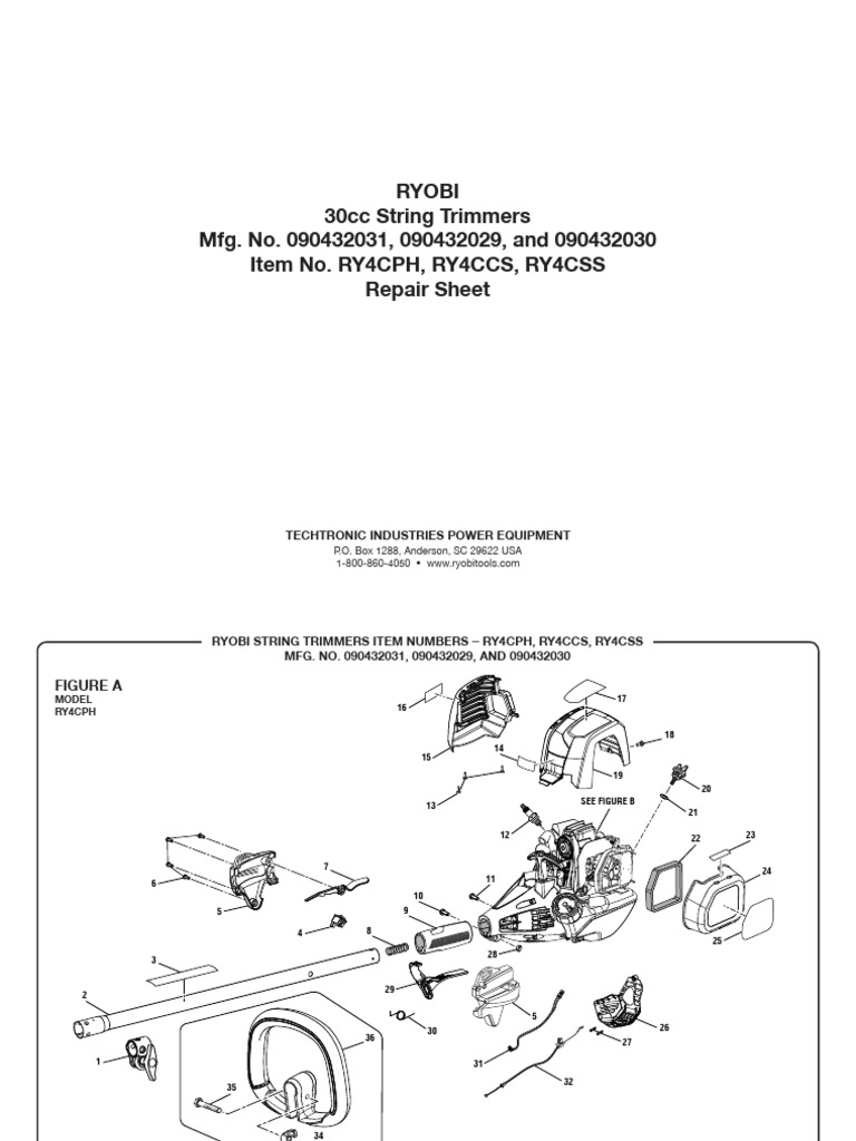 RYOBI 30cc String Trimmer Parts List | PDF | Mechanical Engineering ...