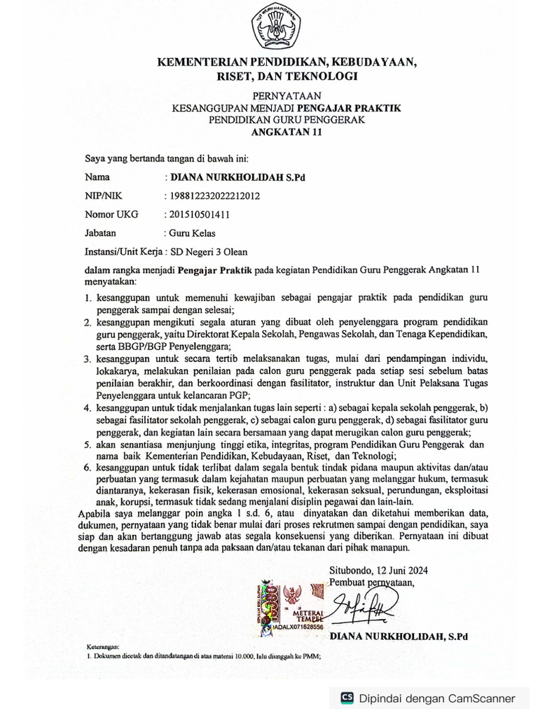 Surat Kesanggupan PP | PDF