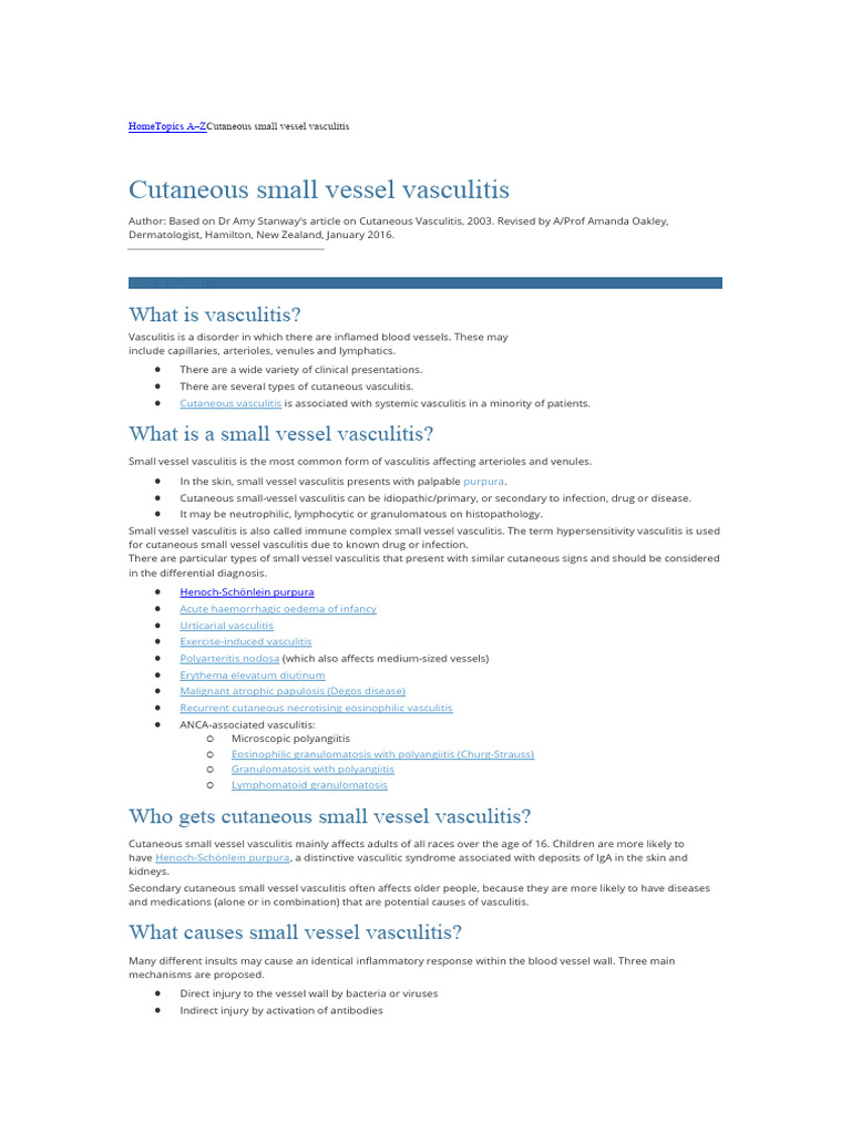 Vasculitis Pdf Blood Vessel Diseases And Disorders