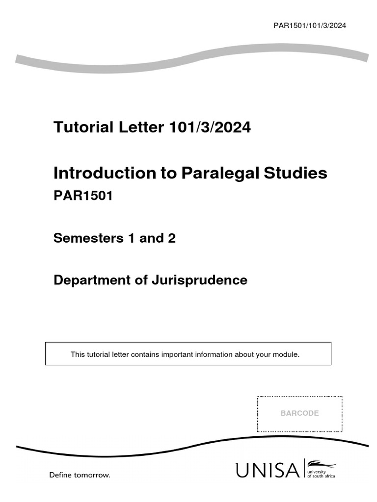 Introduction To Paralegal Studies: Tutorial Letter 101/3/2024 | PDF ...