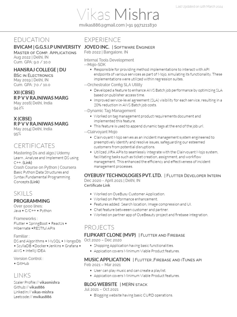 Vikas Mishra CV | PDF | Computer Programming | Software Development Vikas Mishra CV | PDF | Computer Programming | Software Development