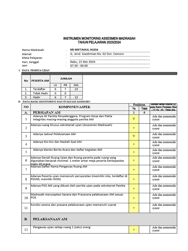 Instrumen Monev Am 2023-2024 | PDF