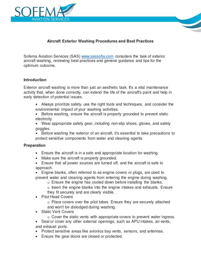 Aircraft Exterior Washing Procedures and Best Practices | PDF