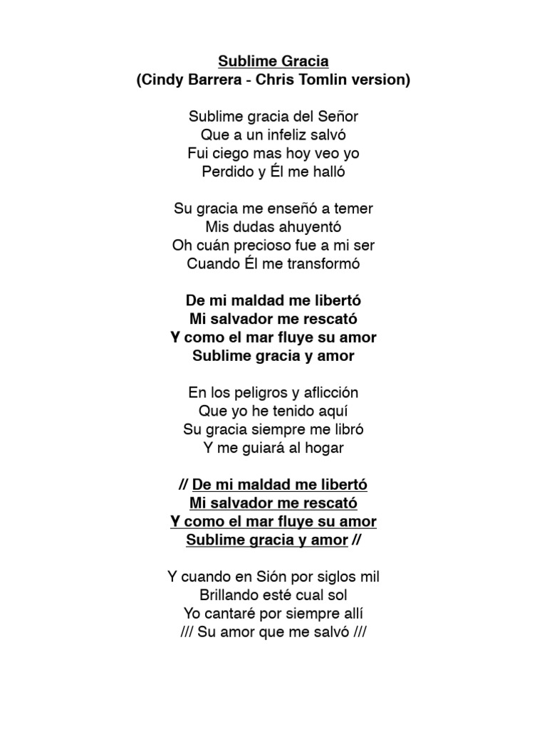 Sublime Gracia, Letra (Cindy Barrera, Chris Tomlin, Version) | PDF