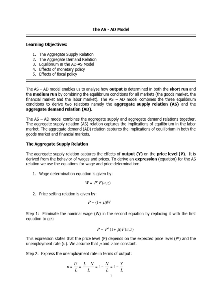 AS-AD Model | PDF | Economic Equilibrium | Supply (Economics)