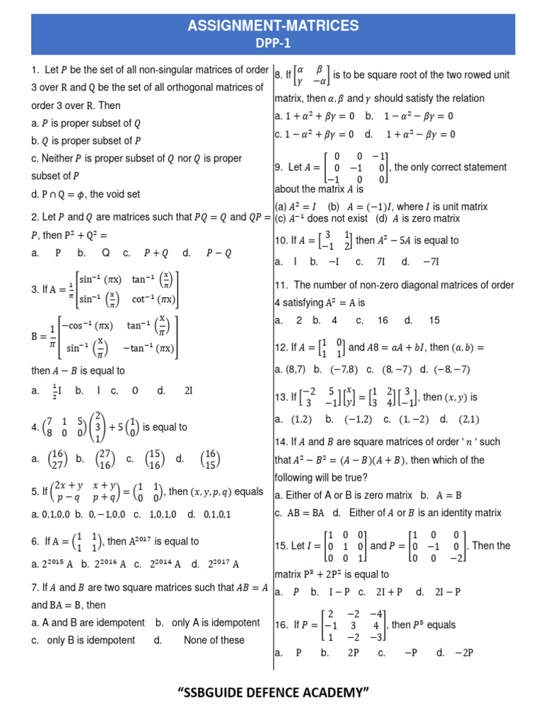 Matrix DPP 1 | PDF | Matrix (Mathematics) | Mathematical Analysis