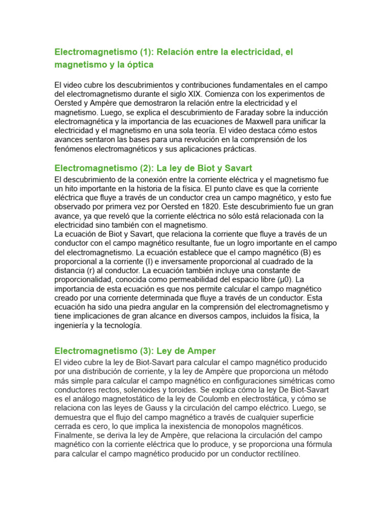 Resumen Del Electromagnetismo | PDF | Electromagnetismo | Campo magnético