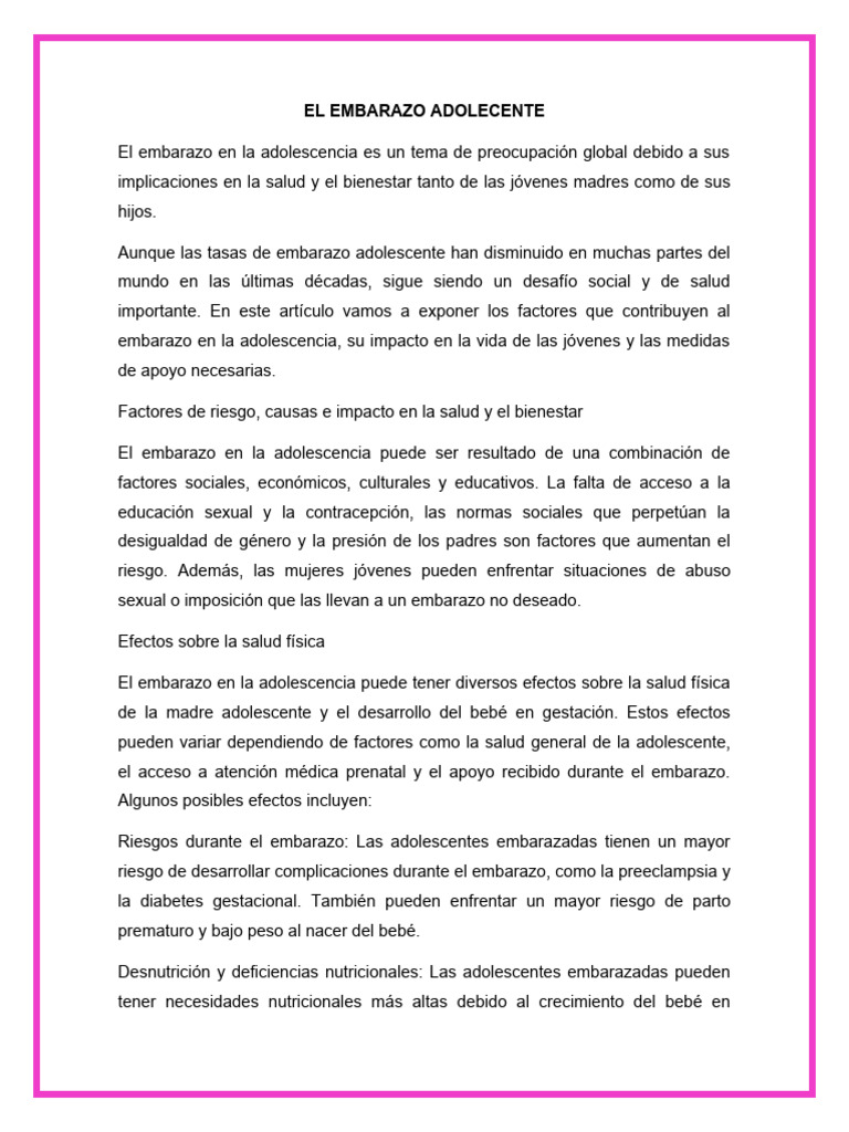 El Embarazo Adolecente | PDF | El embarazo | Embarazo en la adolescencia