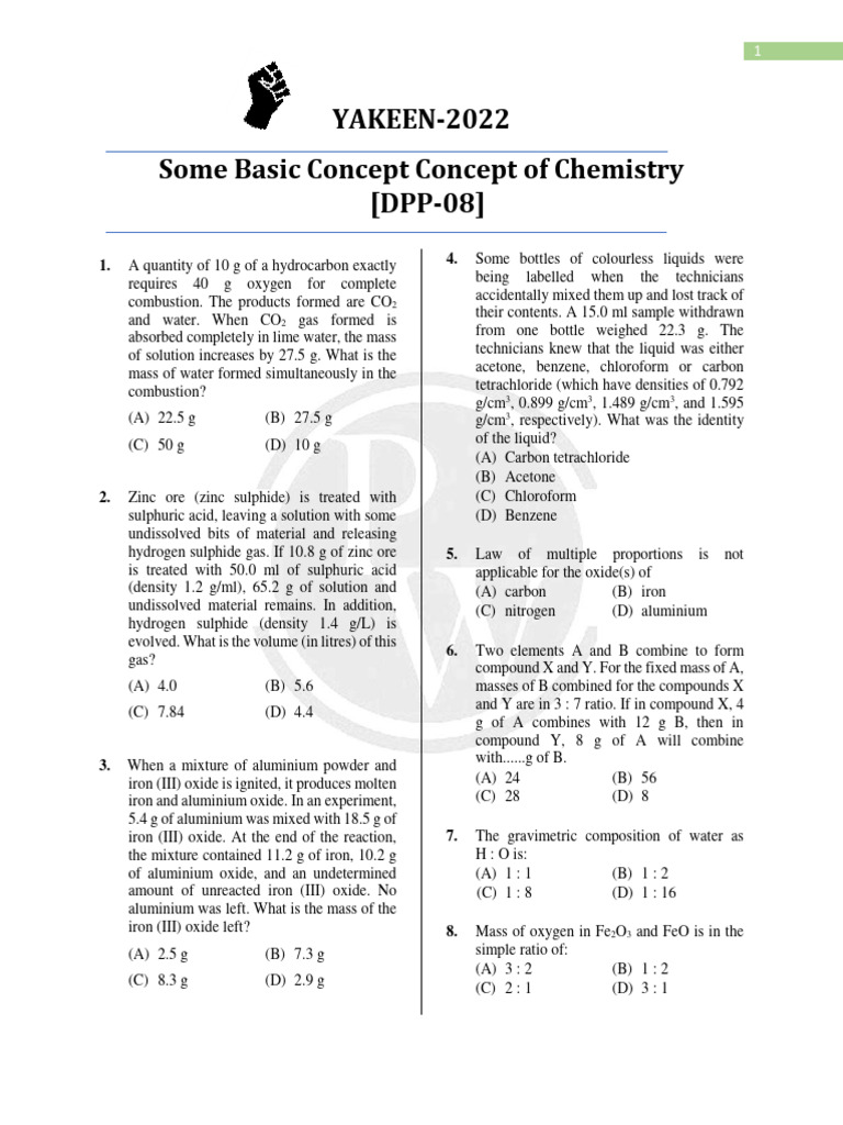 Some Basic Concept of Chemistry - DPP-08 | PDF | Iron | Chemistry