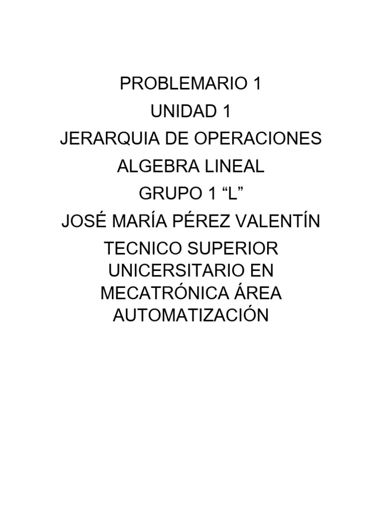 Algebra Lineal Problemario 1 | PDF