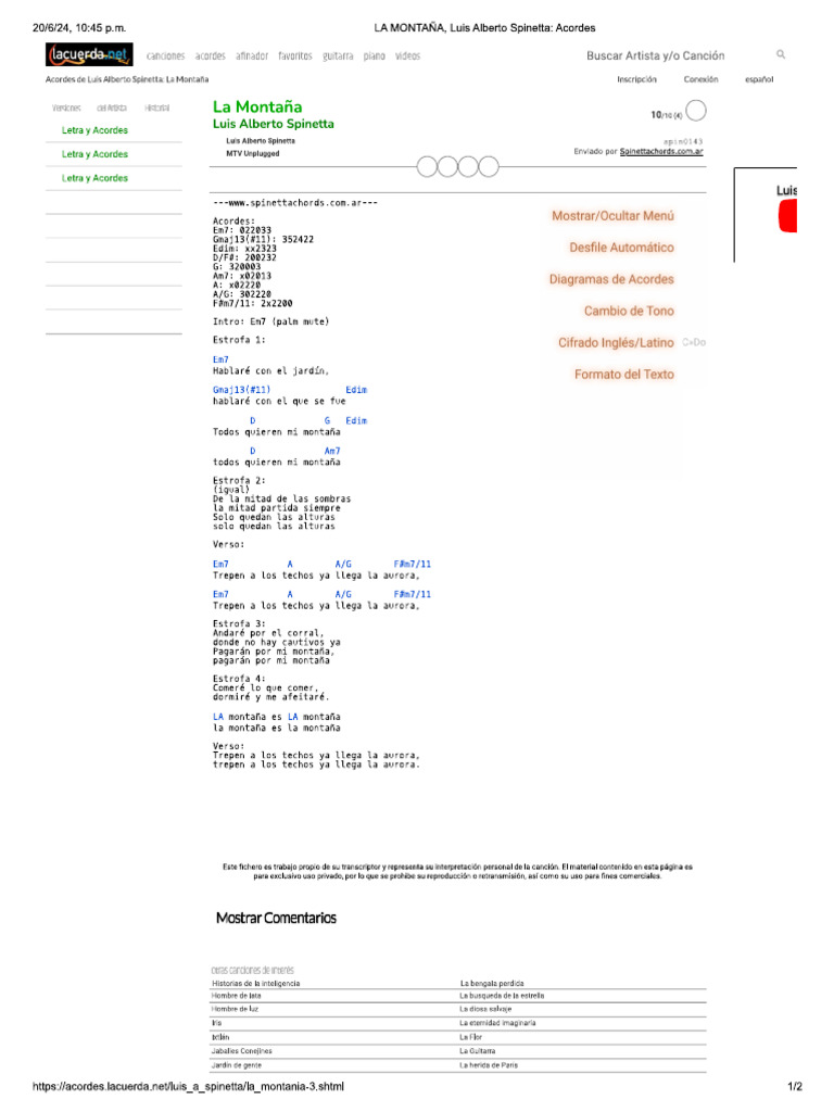 La Montaña Spinetta Acordes | PDF