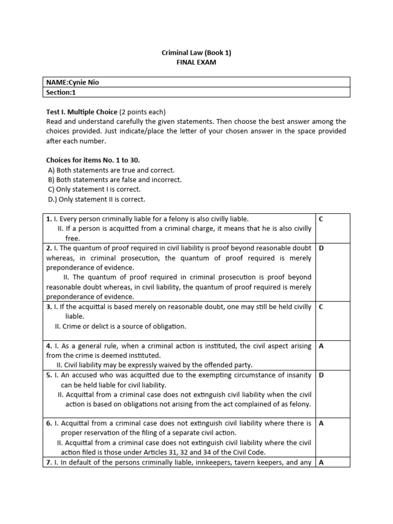 Criminal Law Final Exam Guide | PDF | Pardon | Aiding And Abetting