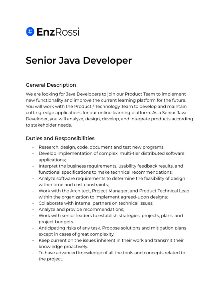 Senior Java Developer | PDF | Json | Java (Programming Language)