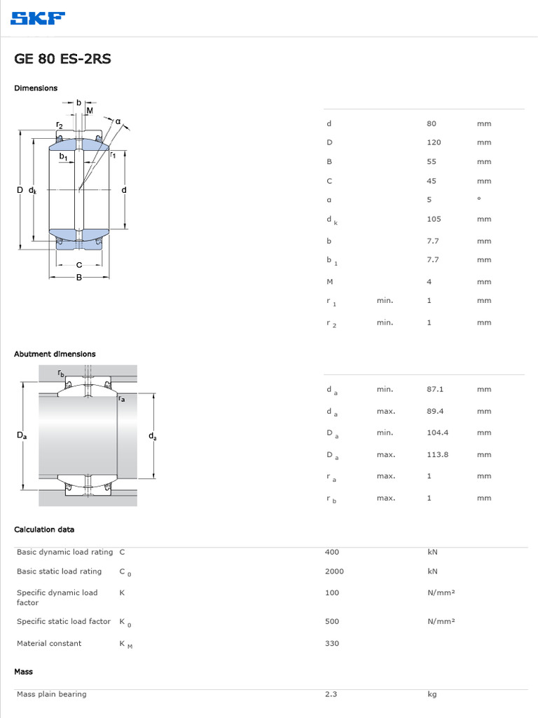 GE 80 ES-2RS Bearing Dimensions | PDF