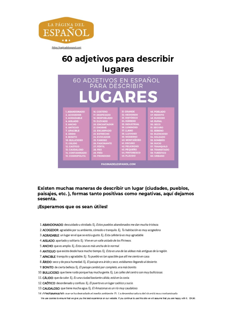 60 Adjetivos para Describir Lugares - La Página Del Español | PDF | Ciencias de la Tierra ...