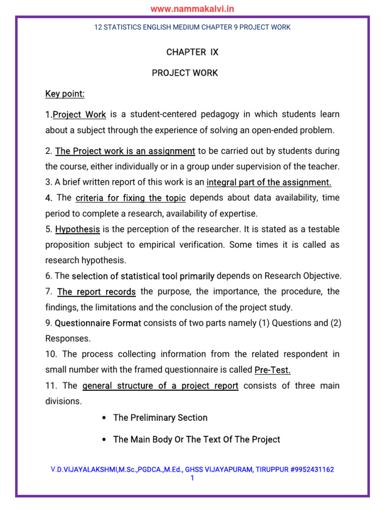 Project Work in Statistics: Key Insights | PDF | Level Of Measurement ...