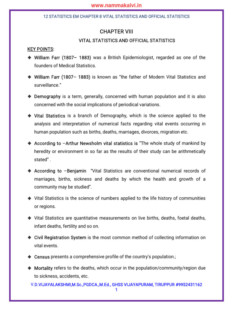 12th Statistics Chapter 8 Study Material em 219483 | PDF | Mortality Rate | Infant Mortality