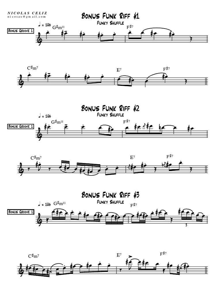 Bonus Tenor Bflat Riffs | PDF | Music | Funk