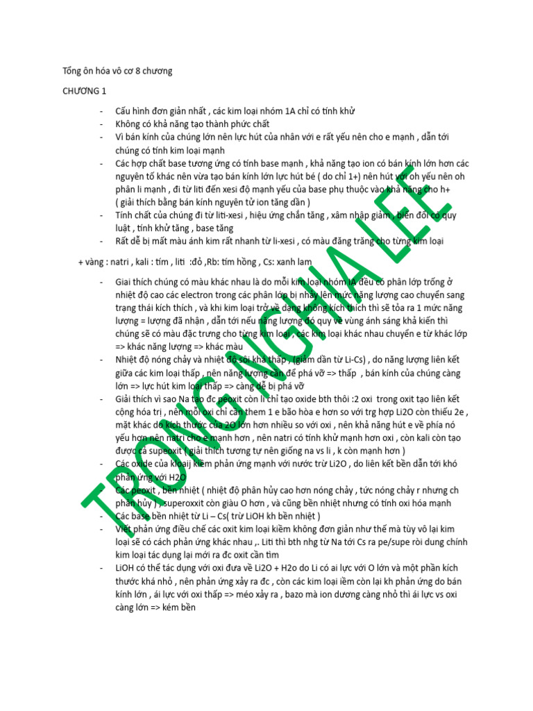 T NG Ôn Hóa Vô Cơ 8 Chương (Đư C T PH C H I) | PDF