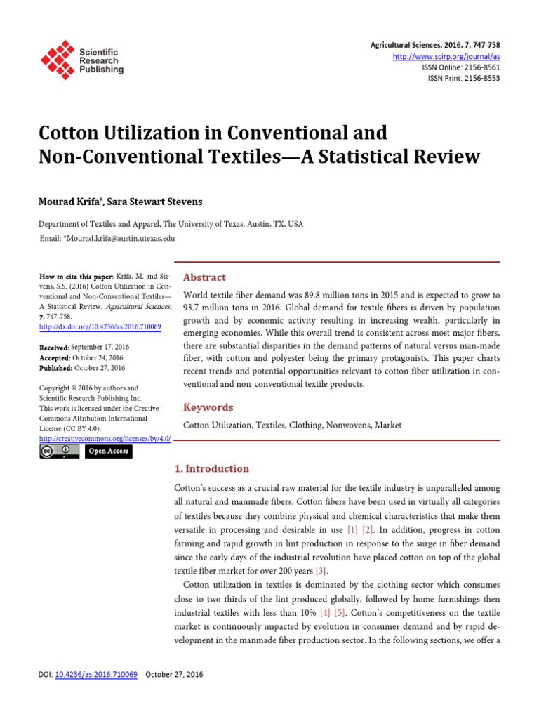 Cotton Utilization in Conventional and Non-Convent | PDF | Textiles ...