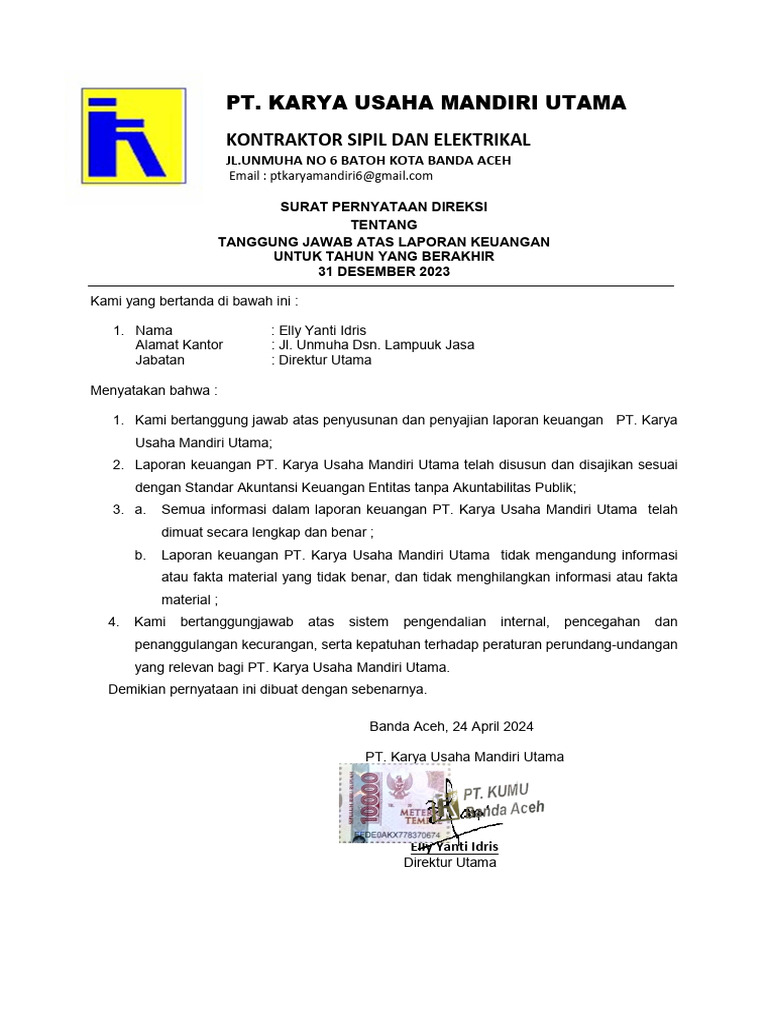 SPD TTD Ulang Pt. Karya Usaha Mandiri Utama | PDF